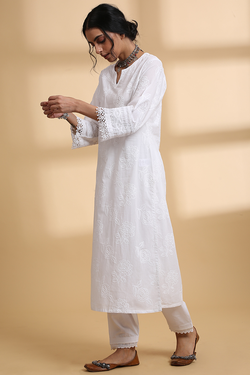 Buy White Handcrafted Straight Cotton Kurta | White Kurta for Women ...