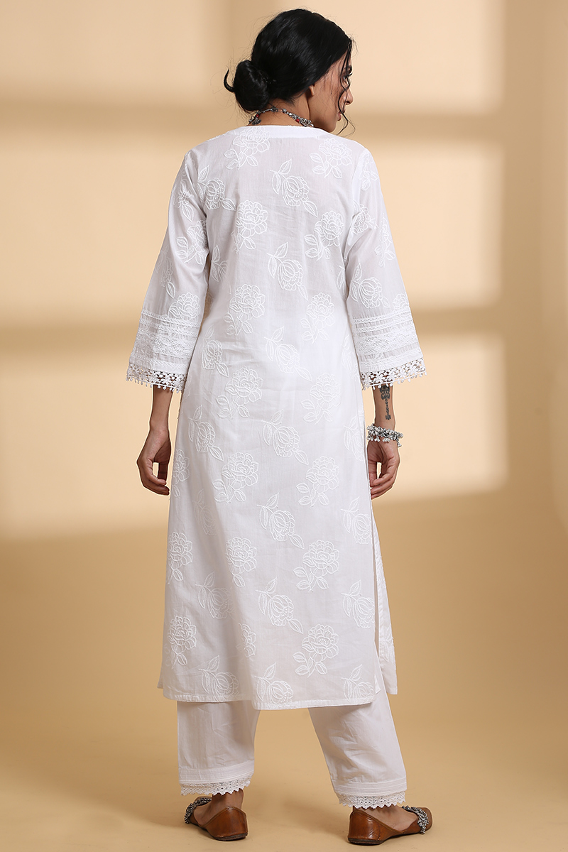 Buy White Handcrafted Straight Cotton Kurta | White Kurta for Women ...