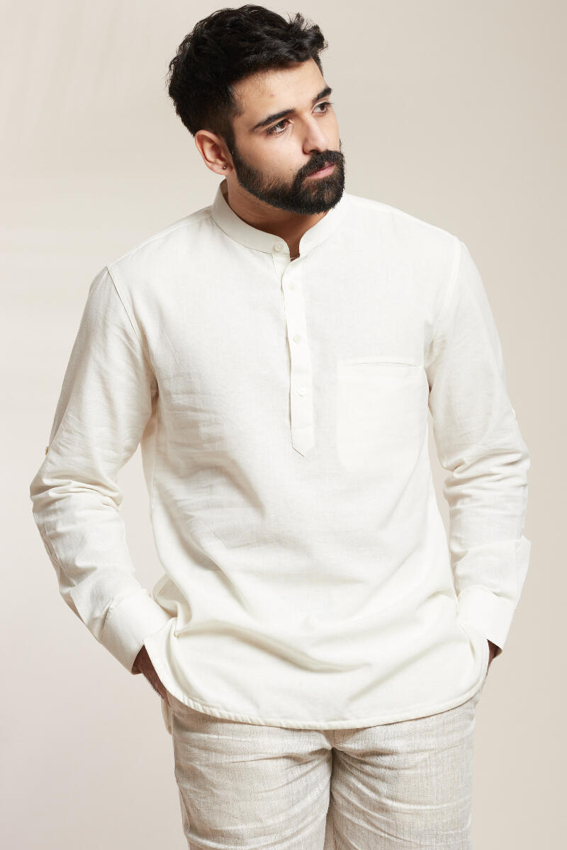 Buy White Handcrafted Cotton Shirt for Men | FGMNS20-14 | Farida Gupta