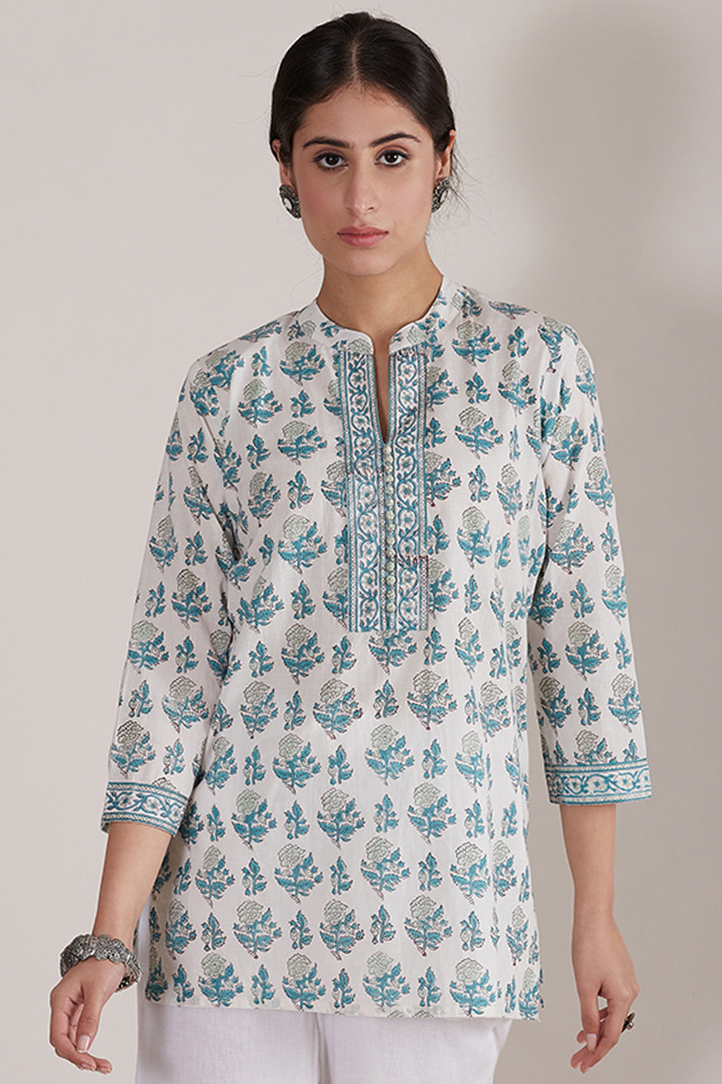 Buy Turquoise Block Printed Cotton Top | Turquoise Top for Women ...